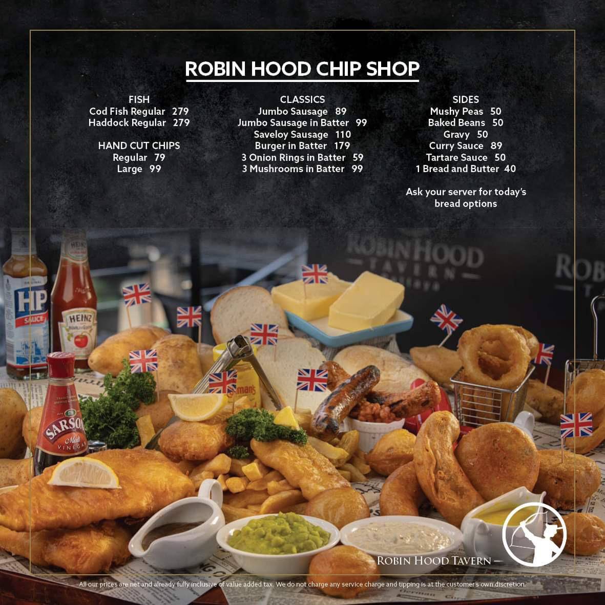 Our Food Menu At The Robin Hood Tavern