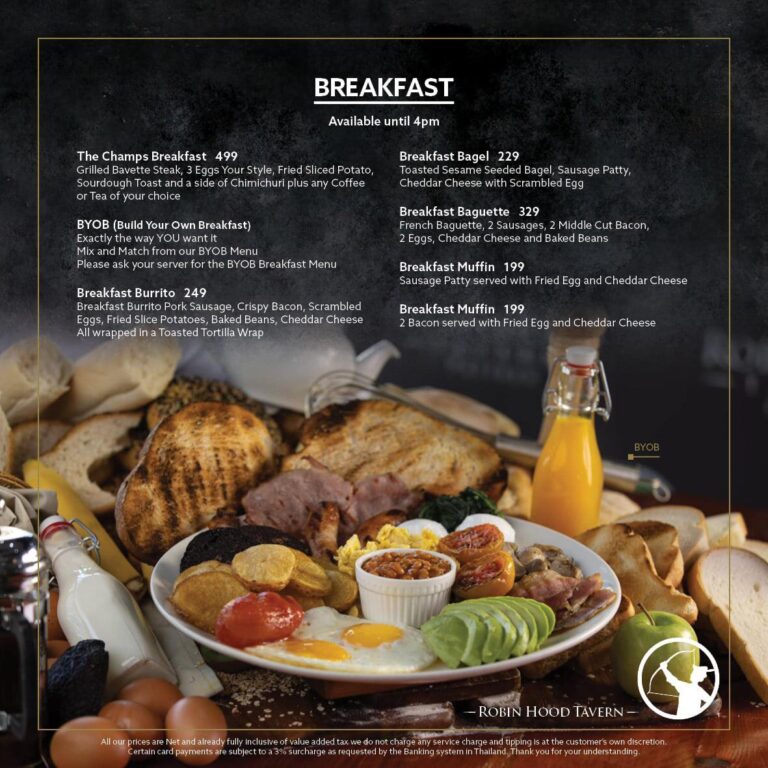 Our Food Menu At The Robin Hood Tavern