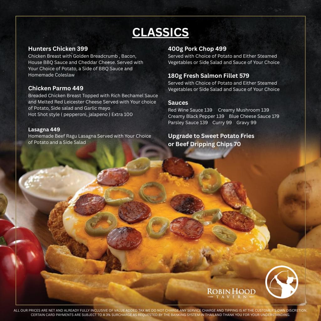 Our Food Menu At The Robin Hood Tavern