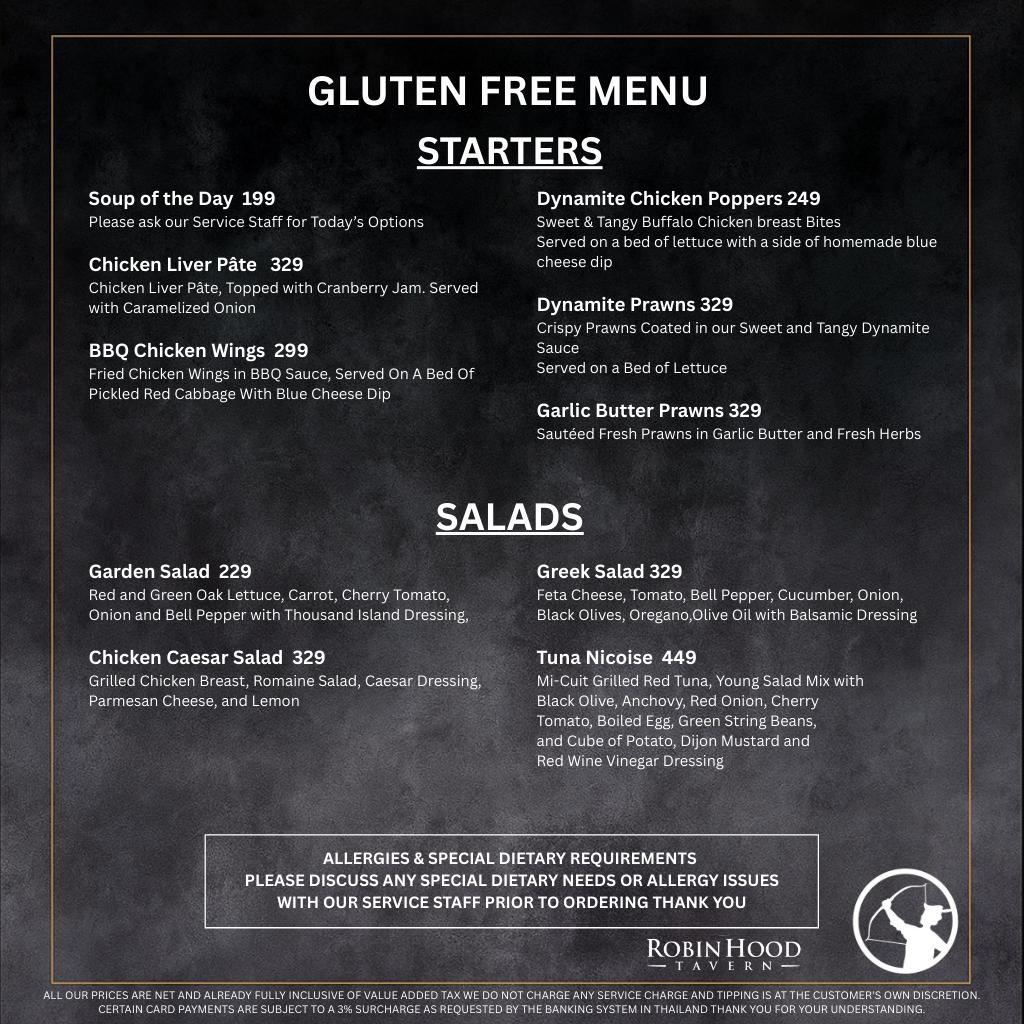 Our Food Menu At The Robin Hood Tavern